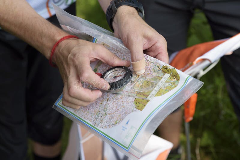 Compass and Map for Orienteering Stock Image - Image of event, north ...