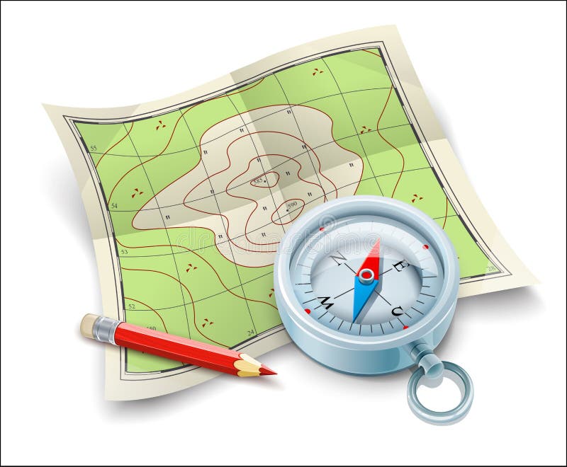 Compass Map and Pencil for Tourism Travel Stock Illustration ...