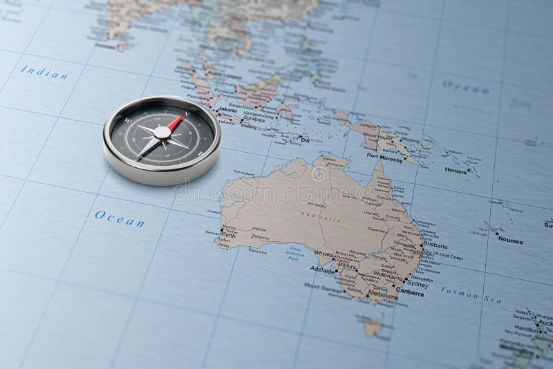 Compass on a Map Pointing at Indonesia and Planning a Travel ...