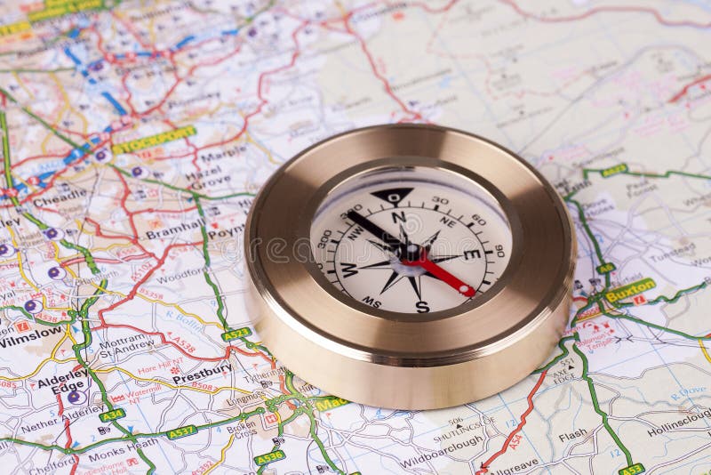 Compass on map stock photo. Image of tool, south, tour - 67611484