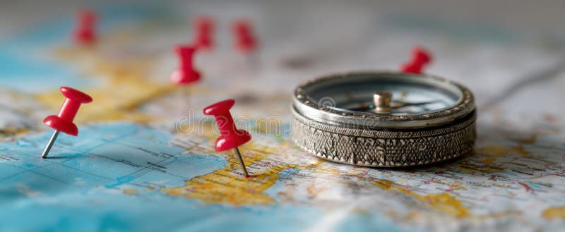 The Compass and Map Symbolizing Navigation and Travel Exploration..AI ...