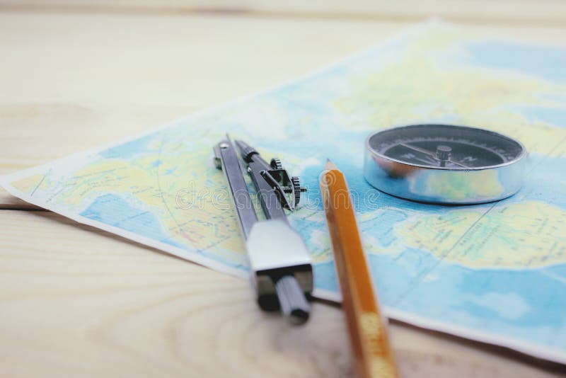 Compass and Map on the Table Stock Image - Image of ocean, design ...