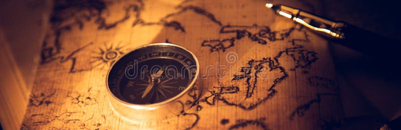 Compass on Map on the Table Stock Image - Image of paper, vintage ...