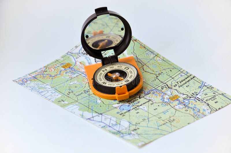 Compass on the map. stock image. Image of physical, forward - 37237887