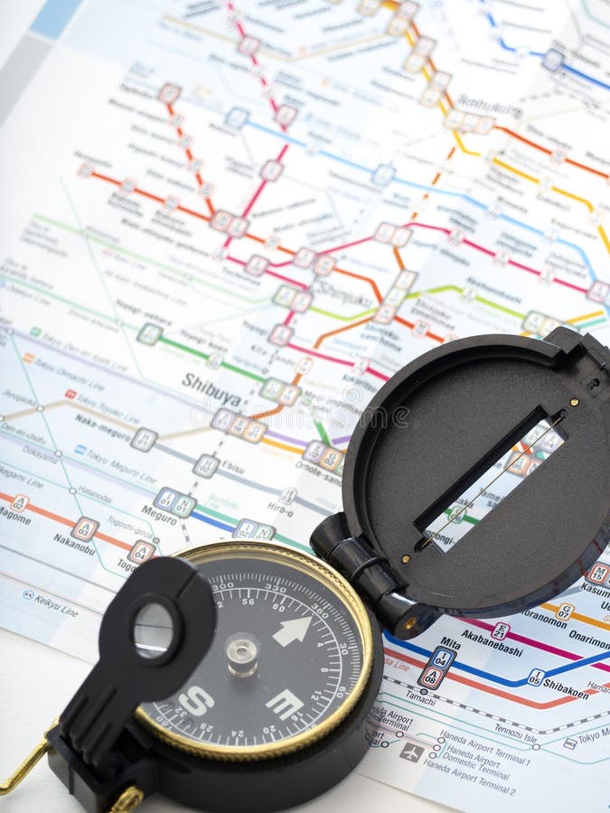 Compass on a Map Traveling in Japan Stock Photo - Image of camera ...