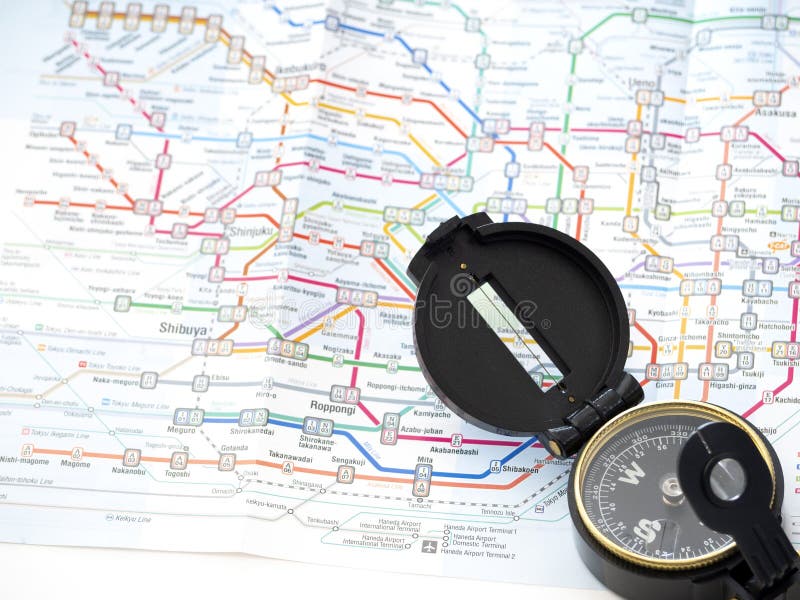Compass on a Map Traveling in Japan Stock Photo - Image of camera ...