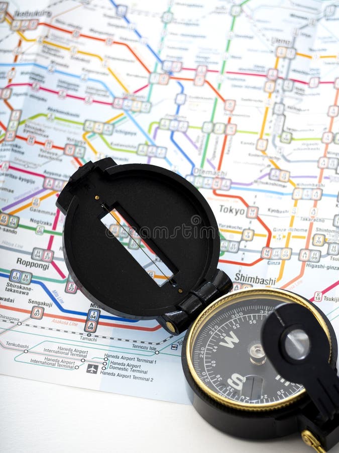 Compass on a Map Traveling in Japan Stock Photo - Image of view ...
