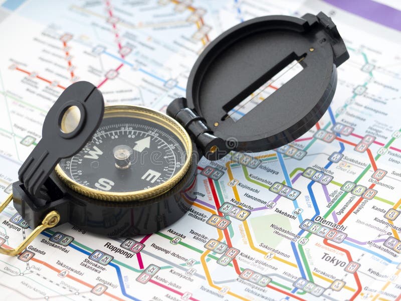 Compass on a Map Traveling in Japan Stock Photo - Image of design ...