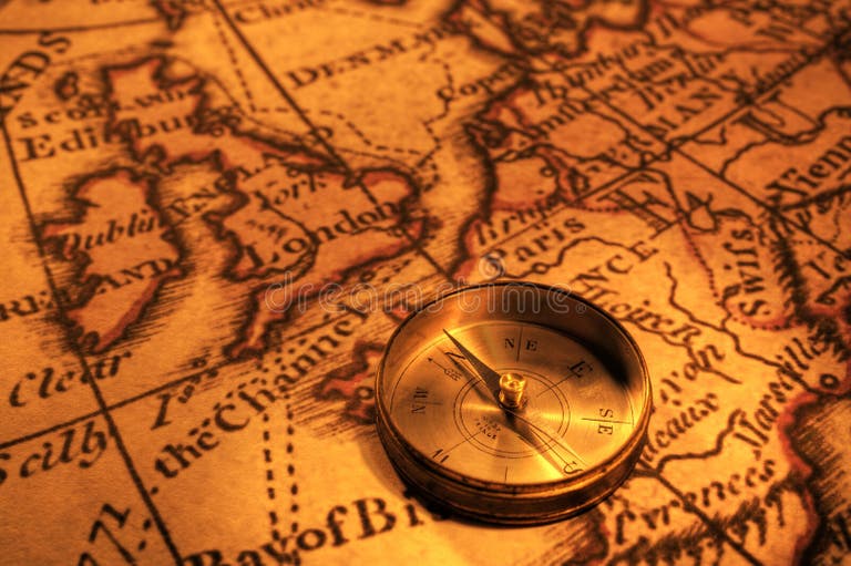 Compass and Map of UK and Europe Stock Image - Image of navigation ...