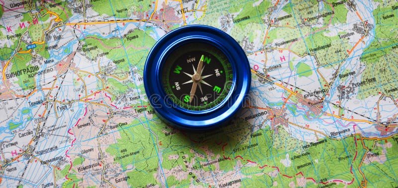Compass on the map stock image. Image of trip, guide - 146299149