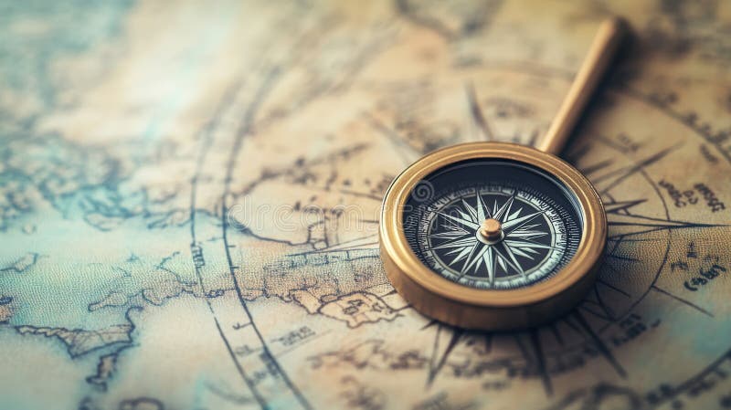 A Compass is on a Map of the World Stock Illustration - Illustration of ...