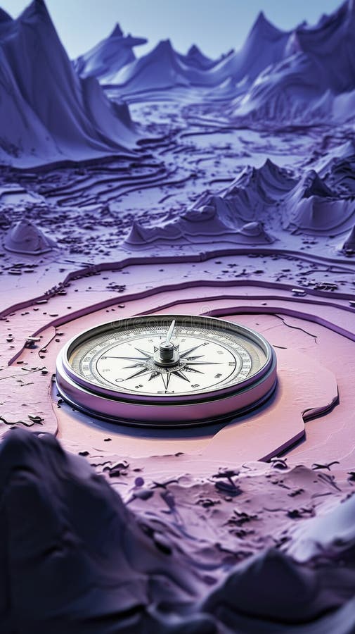 A Compass in the Middle of a Mountain Landscape. Cchoosing Direction in ...