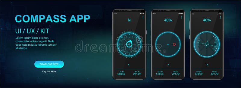 Compass Mobile Application, UI, UX, KIT Ilustración del Vector ...