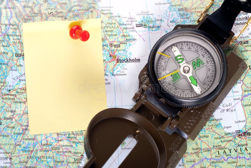 Compass on modern map stock image. Image of journey, explore - 8743409