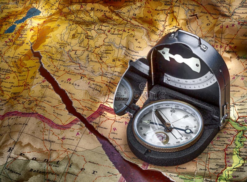 Compass Modern on a Vintage Map Torn Stock Vector - Illustration of ...