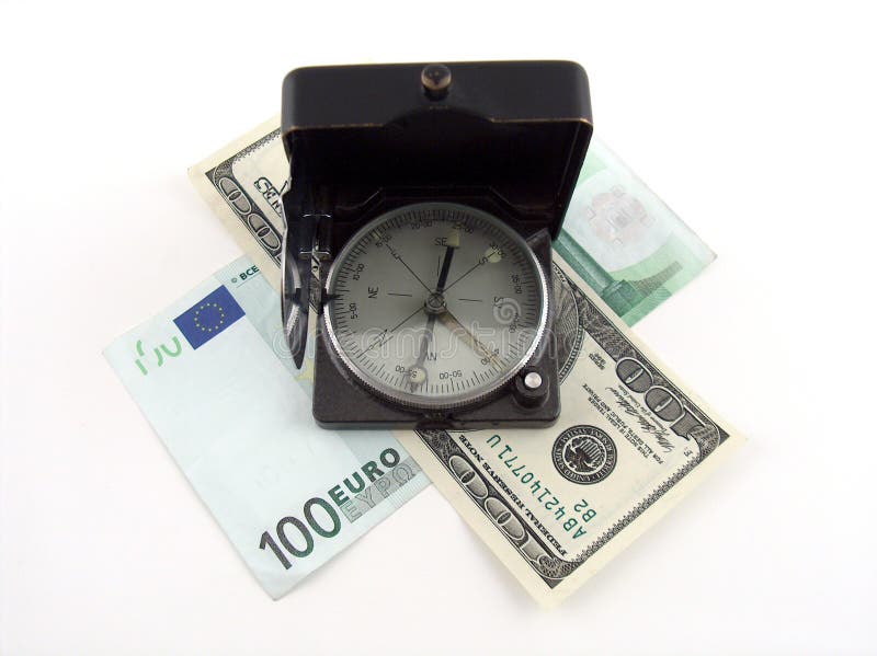 Compass on money stock image. Image of industry, currency - 120129