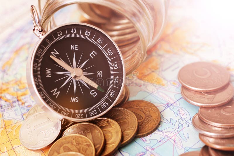 Compass and Money on the Map,a Set of Traveler Stock Photo - Image of ...