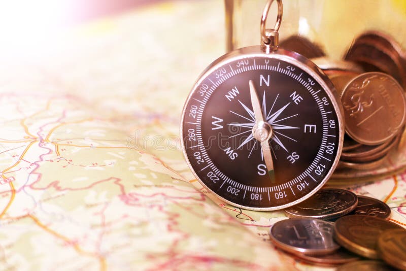Compass and Money on the Map,a Set of Traveler Stock Photo - Image of ...