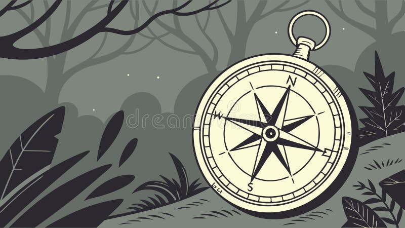 Compass in Moonlight Forest Pond, Serene Night Reflection, Vector ...