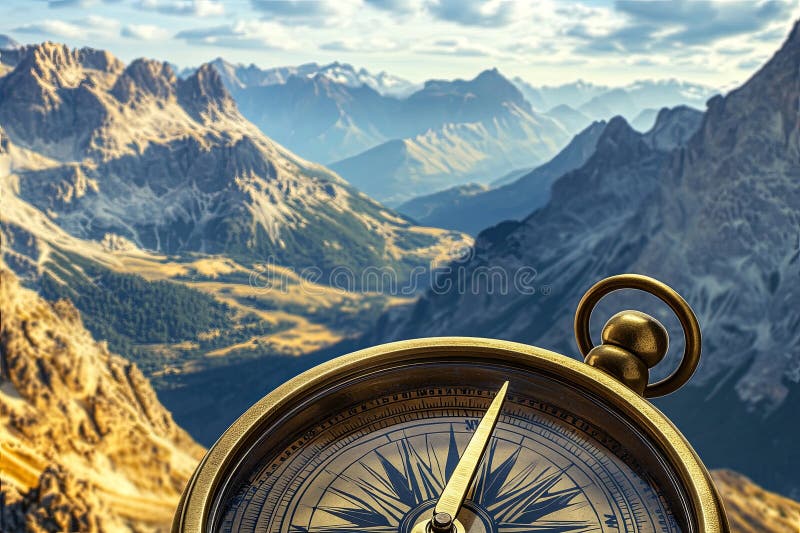 A Compass with a Mountain Backdrop Stock Illustration - Illustration of ...