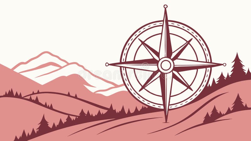 Compass in Mountain Range, Alpine Navigation, Outdoor Trekking, Vector ...