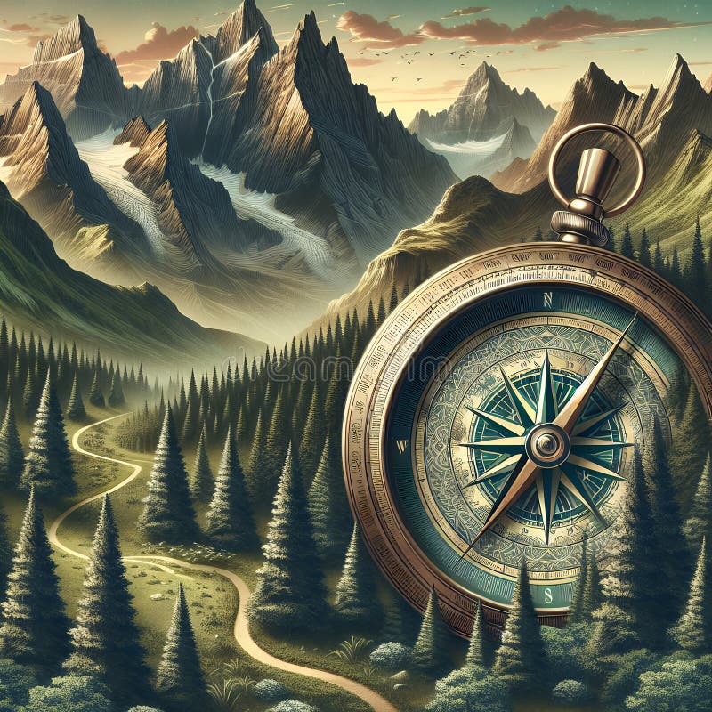 Compass on the Mountains Illustration Stock Illustration - Illustration ...