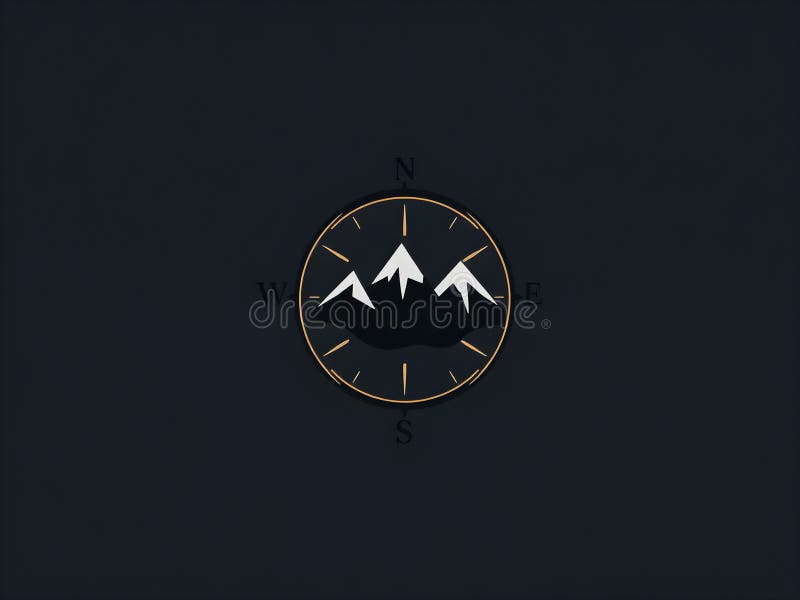 Compass with Mountains and Peaks on a Black Background. Stock Image ...