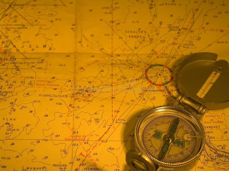 Compass and nautical map stock photo. Image of mapping - 246788