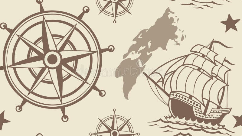 Compass and Nautical Map, Navigation Tool and Maritime Chart, Seafaring ...