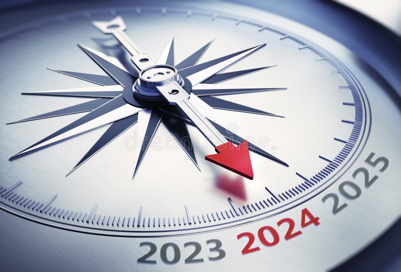 Compass with Needle Pointing To the Year 2024 Stock Illustration ...