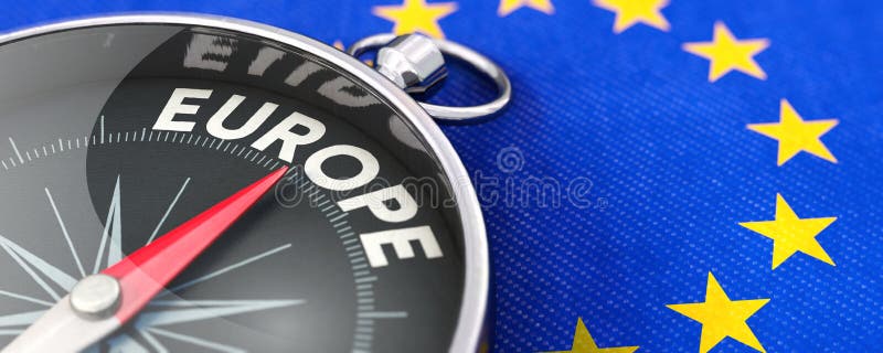 Compass Needle Towards Europe, 3D Illustration Stock Illustration ...