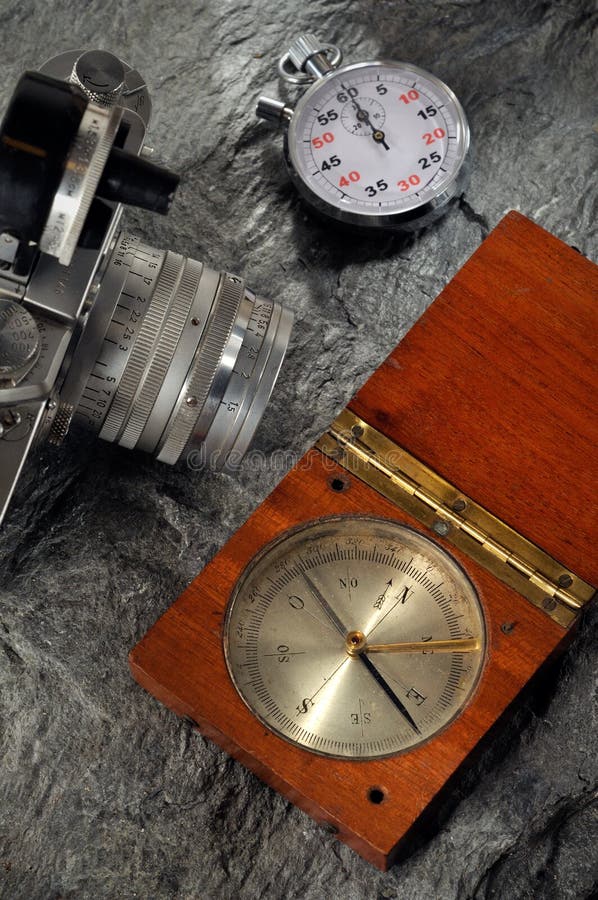 Compass and old camera stock photo. Image of conceptual - 22807728
