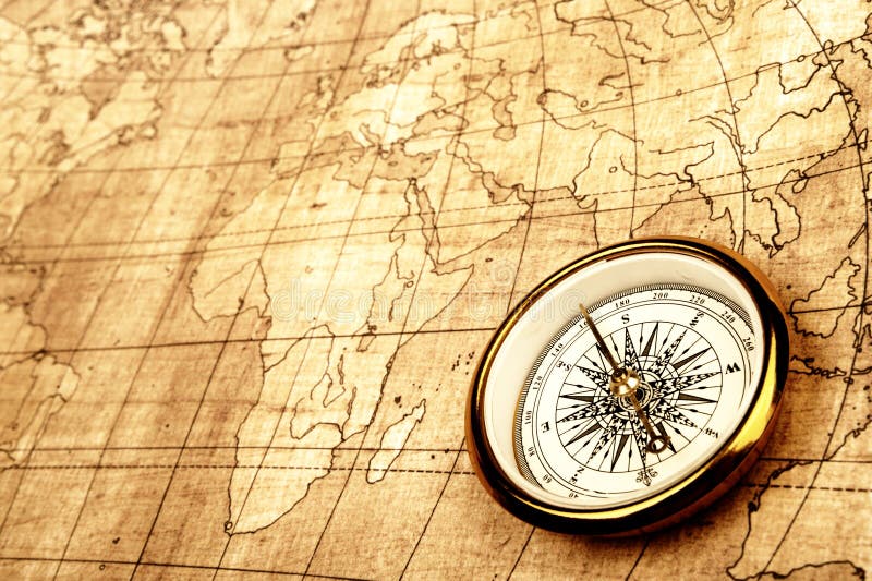 Compass on old map. stock image. Image of lost, fashioned - 12918045