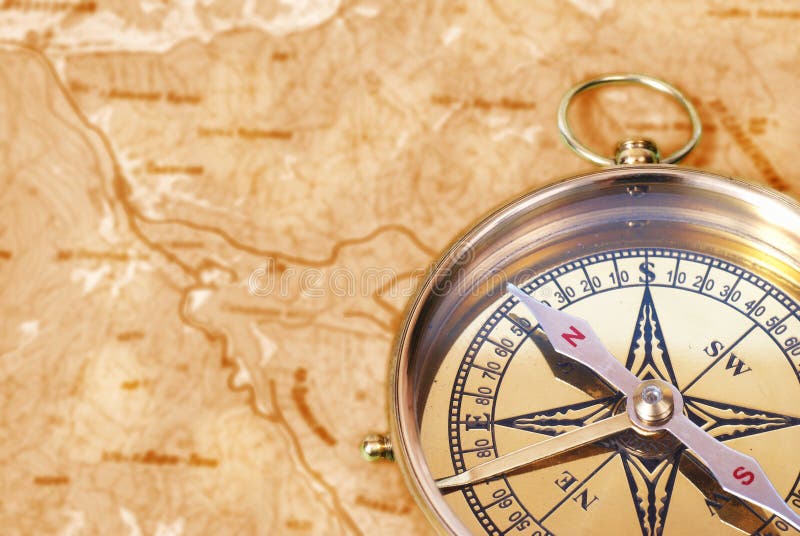 Compass on old map stock photo. Image of century, closeup - 21756252