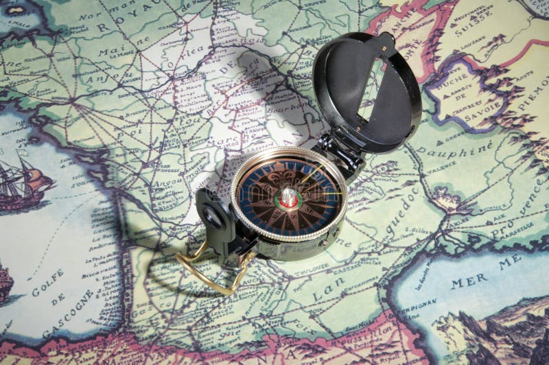 Compass on old map stock photo. Image of discovery, east - 24146790