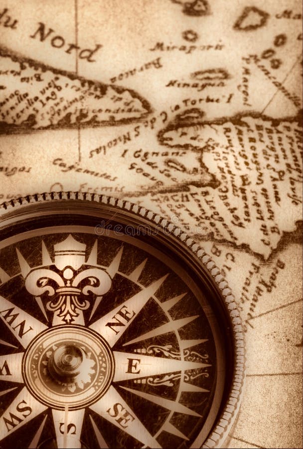 Compass on old map stock image. Image of brown, america - 8738479