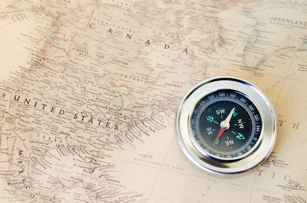 Compass on the old map stock photo. Image of horizontal - 108733438