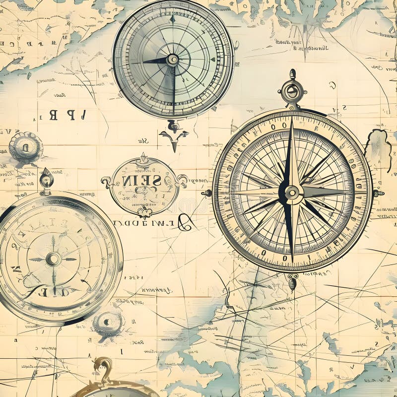 Compass on Old Map Background. Vintage Style Toned Picture Stock Vector ...