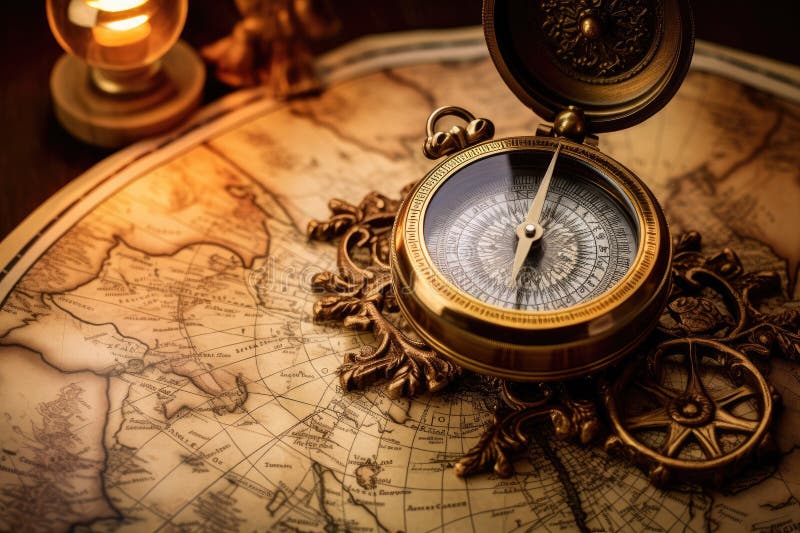Compass and Old Map on a Dark Background. Vintage Style, Vintage Map ...