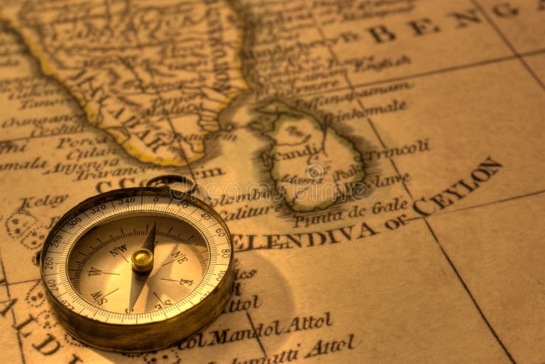 Compass and Old Map India stock photo. Image of history - 25551854