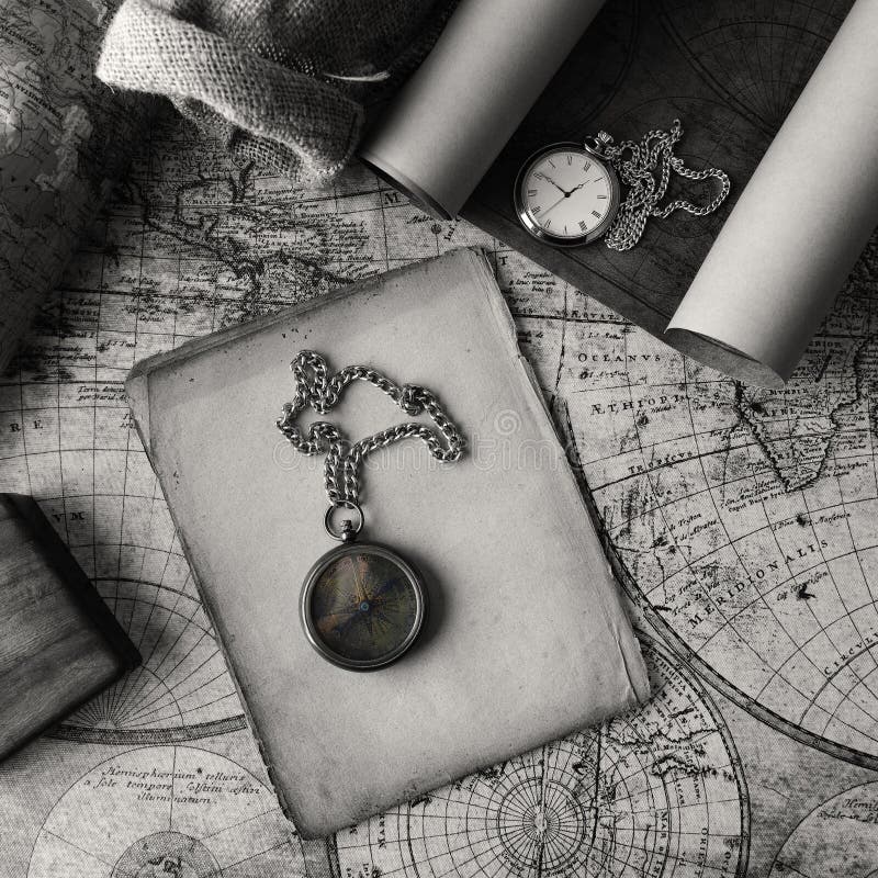 Compass on old map stock image. Image of pocket, navigate - 38746785