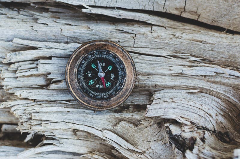 Compass on Old Wood Texture Background. Stock Photo - Image of ...