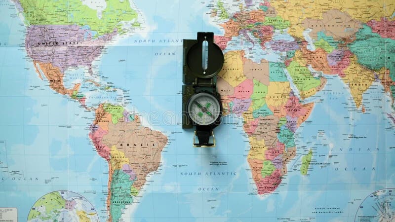 Compass in Operation on a World Map Stock Video - Video of compass ...