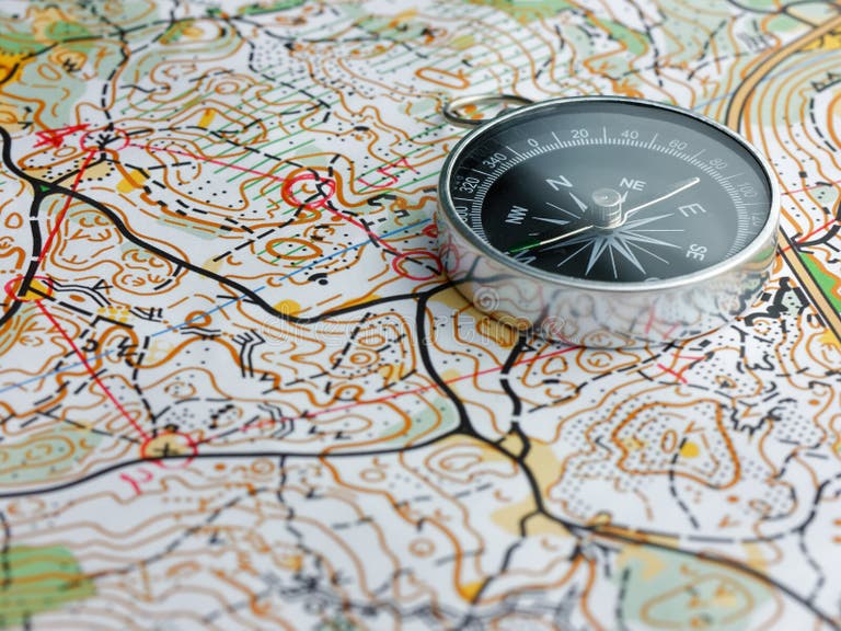 Compass on Orienteering Map Stock Image - Image of geographic, point ...