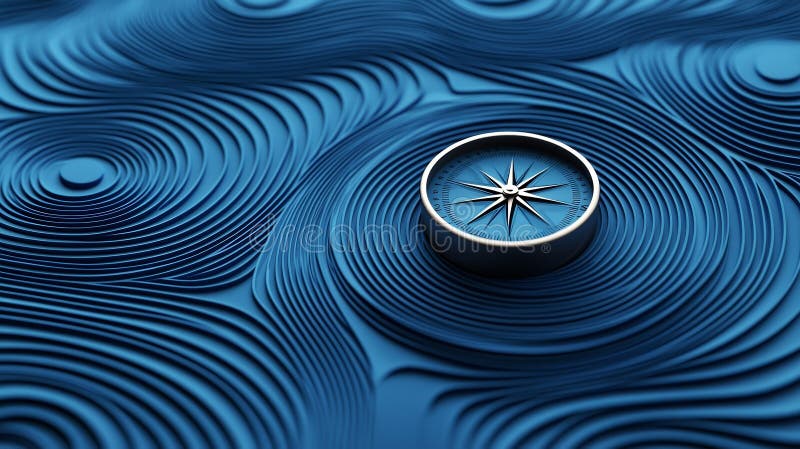 Compass Over Abstract Wave Patterns in Blue Stock Illustration ...