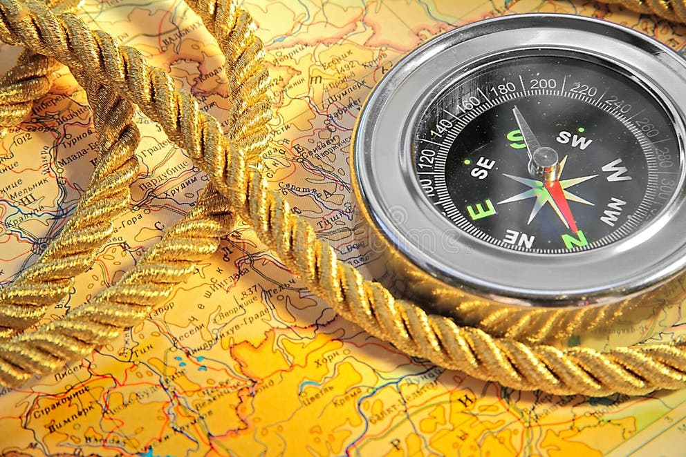 Compass over map stock image. Image of equipment, geography - 22083965