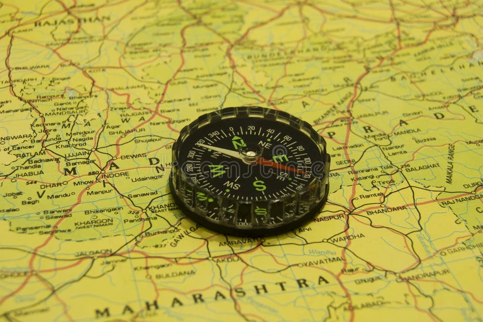 Compass over Map stock image. Image of navigational, india - 44440087