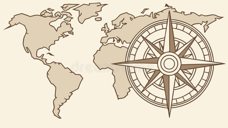 Compass Over World Map, Global Travel Navigation Vector Graphic, Vector ...