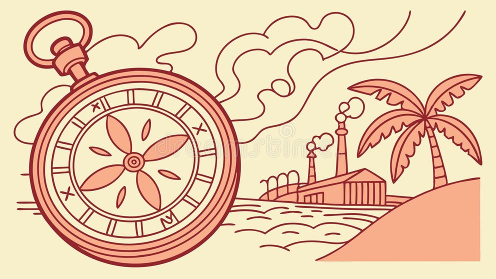 Compass with Palm Trees and Factory, Guiding Progress in Evolving Landscapes, Vector Design ...