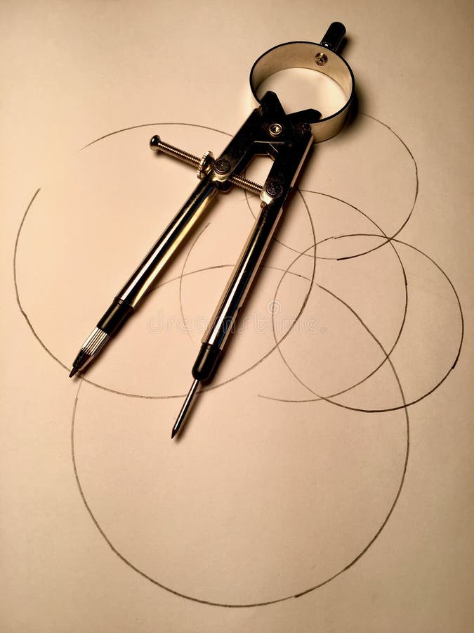 Compass on Paper Background with Circles. Stock Photo - Image of ...